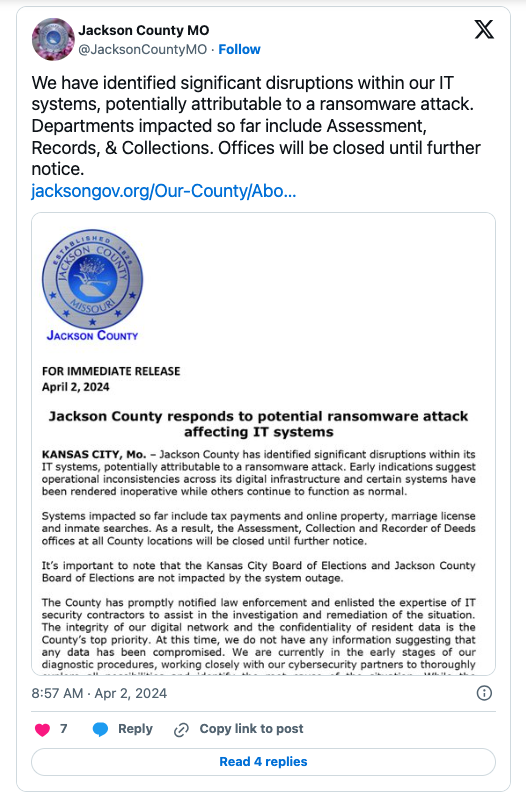 Jackson County hit by ransomware, declares state of emergency