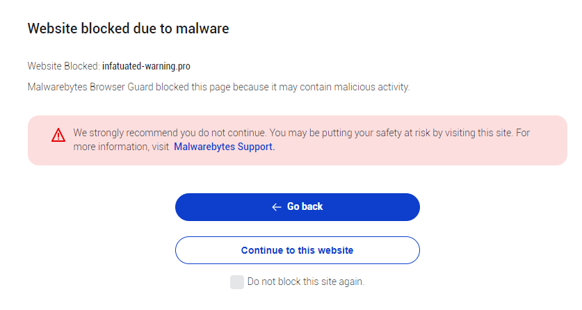 infatuated-warning.pro - ThreatDown by Malwarebytes